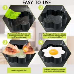 6 Pack Eggs Rings, Stainless Steel Egg Cooking Rings, Round Pancake Mold for Frying Eggs, Omelet and Muffins, Non-stick Fried Egg Mold Ring with Oil Brush and Slotted Spatula, 4 Shapes