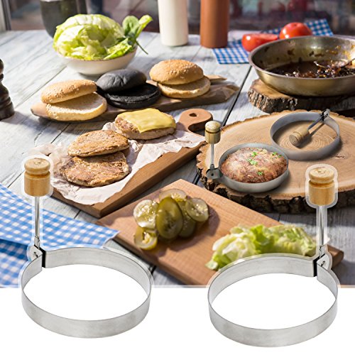 Egg Poacher Rings Stainless Steel Set of 2 - Make Cooking Perfect Pancakes Burgers Omelettes Benedict Eggs Fried Like a Master Chef with The Surgical Steel Egg Cooker Round Molds by Perfect Life Ideas