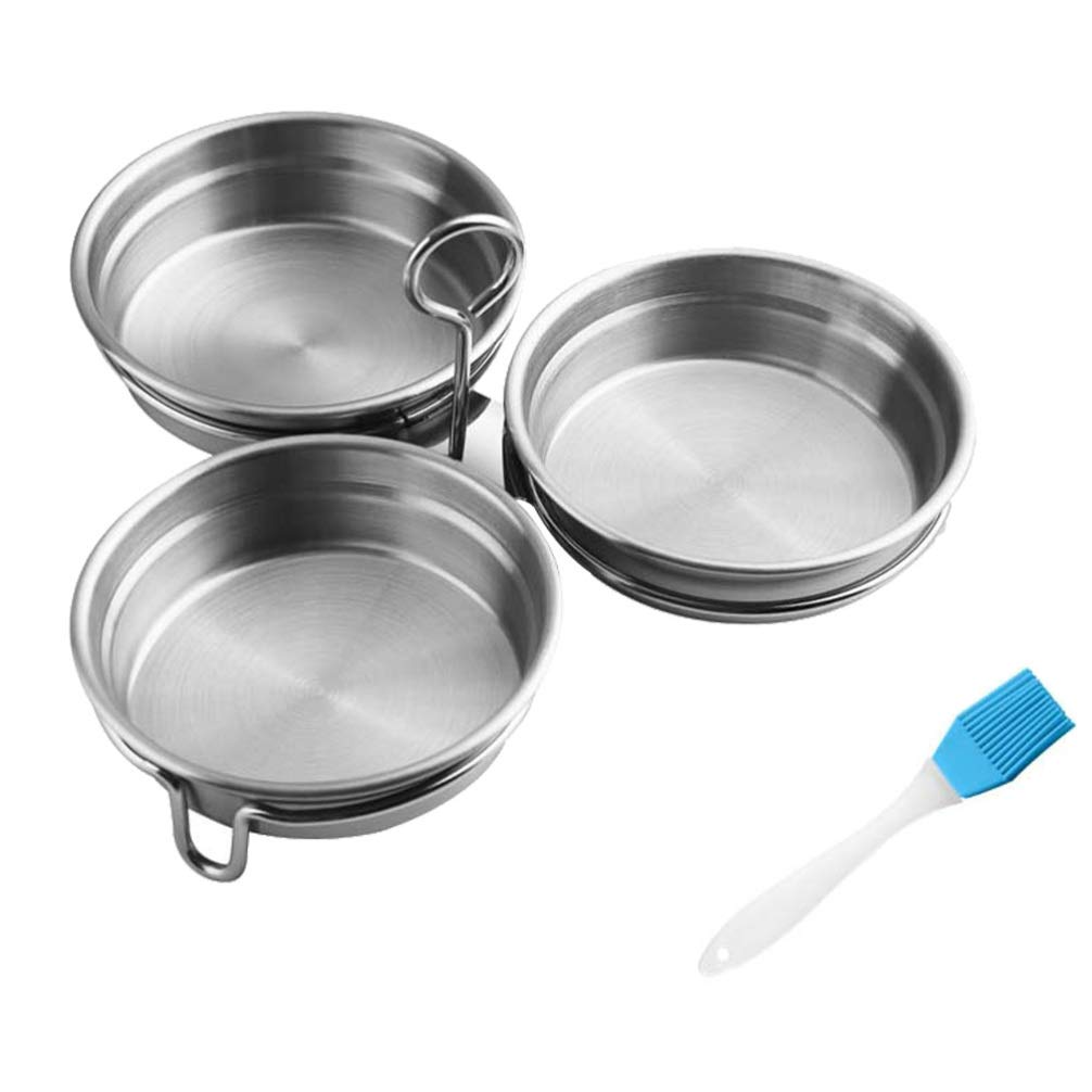 YARNOW 2pcs Stainless Steel Egg Poacher Pan 3 Poached Egg Cups for Poached Eggs Brunch Breakfasts Microwave Egg Poachers Kitchen Gadgets with Oil Brush