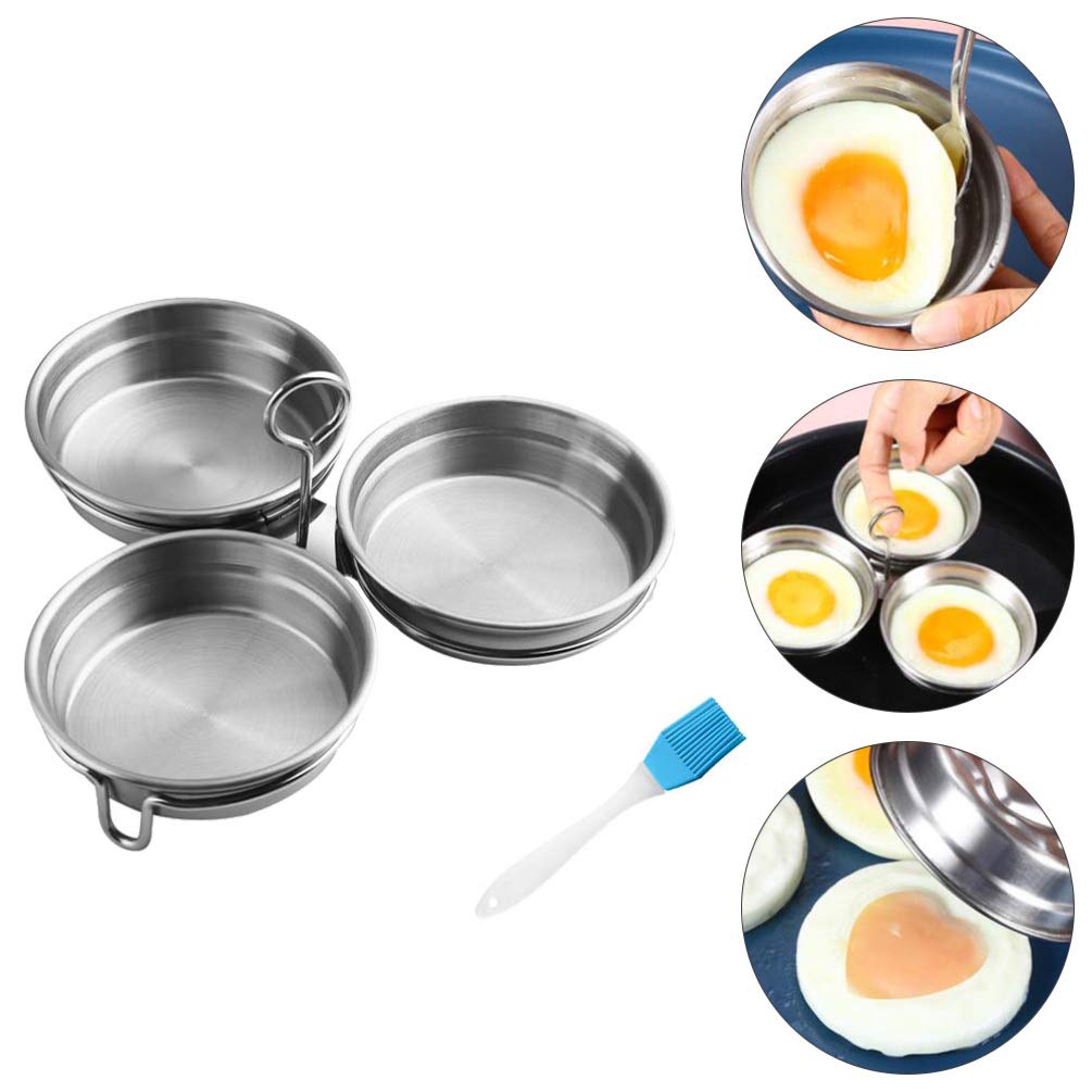 YARNOW 2pcs Stainless Steel Egg Poacher Pan 3 Poached Egg Cups for Poached Eggs Brunch Breakfasts Microwave Egg Poachers Kitchen Gadgets with Oil Brush