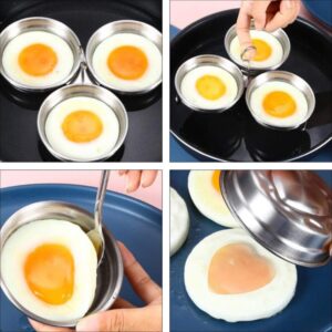 YARNOW 2pcs Stainless Steel Egg Poacher Pan 3 Poached Egg Cups for Poached Eggs Brunch Breakfasts Microwave Egg Poachers Kitchen Gadgets with Oil Brush