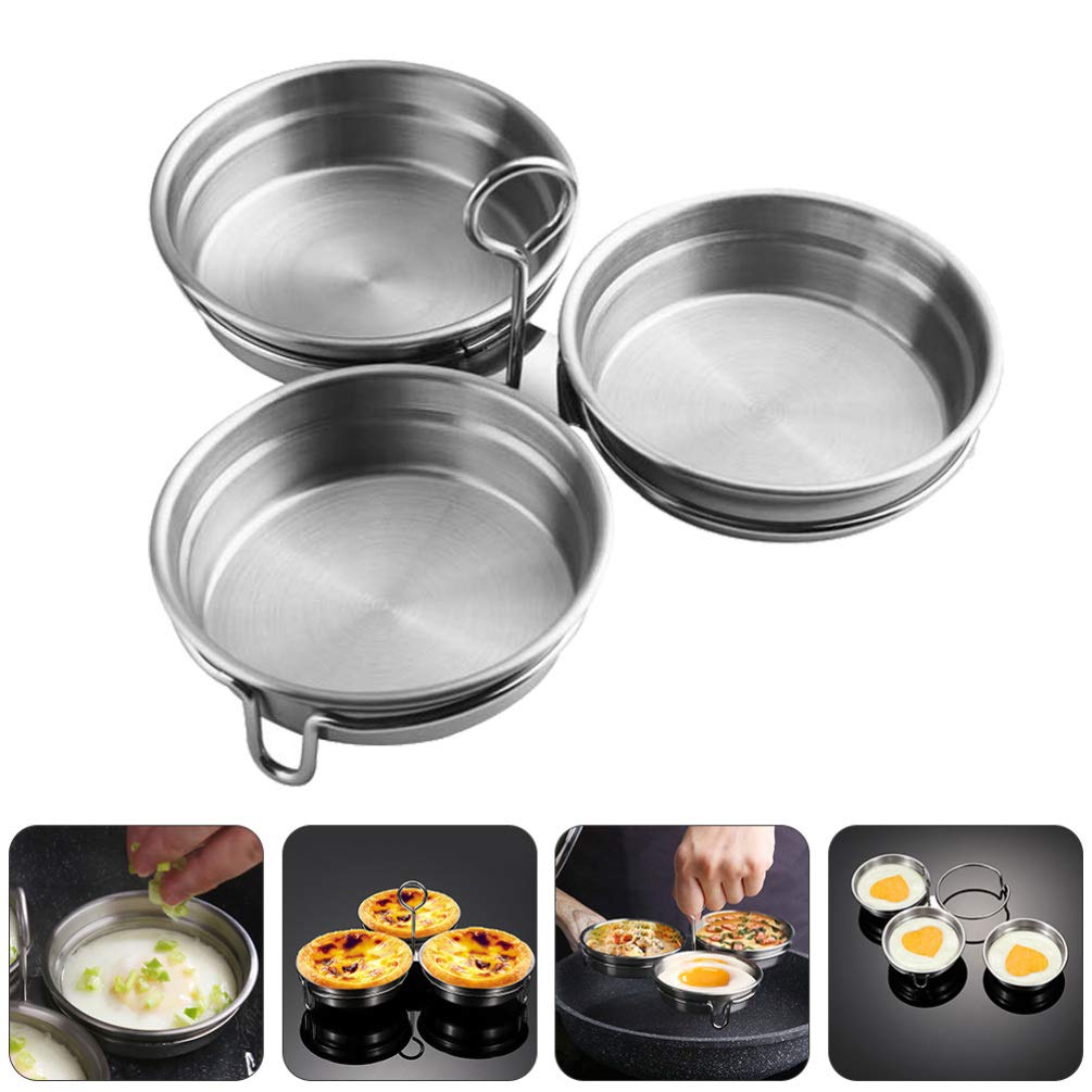 YARNOW 2pcs Stainless Steel Egg Poacher Pan 3 Poached Egg Cups for Poached Eggs Brunch Breakfasts Microwave Egg Poachers Kitchen Gadgets with Oil Brush