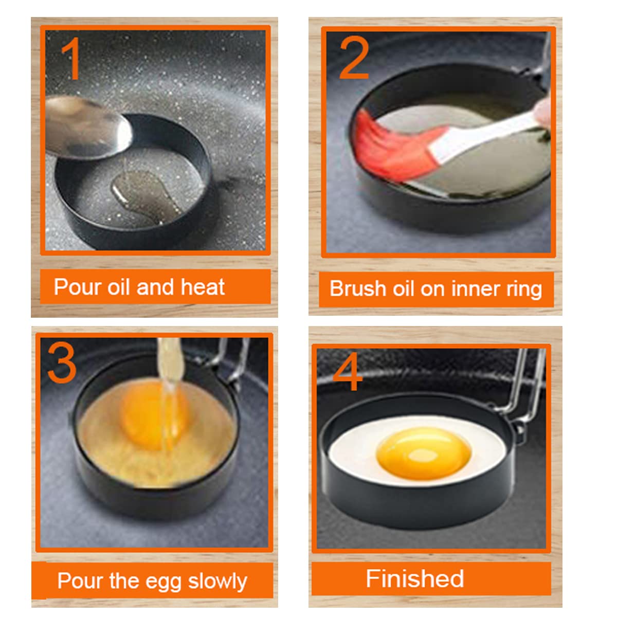 Upgrade 4" Large Egg Rings Set for Griddle,4 Packs Non-stick Stainless Steel Round Egg Maker Mold Egg Shaper Circle Pancake Ring Omelete Rings Anti-scalding Grill with 1X Oil Brush &1X Egg Separator