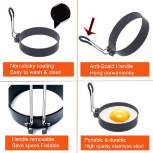 Upgrade 4" Large Egg Rings Set for Griddle,4 Packs Non-stick Stainless Steel Round Egg Maker Mold Egg Shaper Circle Pancake Ring Omelete Rings Anti-scalding Grill with 1X Oil Brush &1X Egg Separator