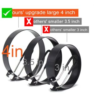 Upgrade 4" Large Egg Rings Set for Griddle,4 Packs Non-stick Stainless Steel Round Egg Maker Mold Egg Shaper Circle Pancake Ring Omelete Rings Anti-scalding Grill with 1X Oil Brush &1X Egg Separator