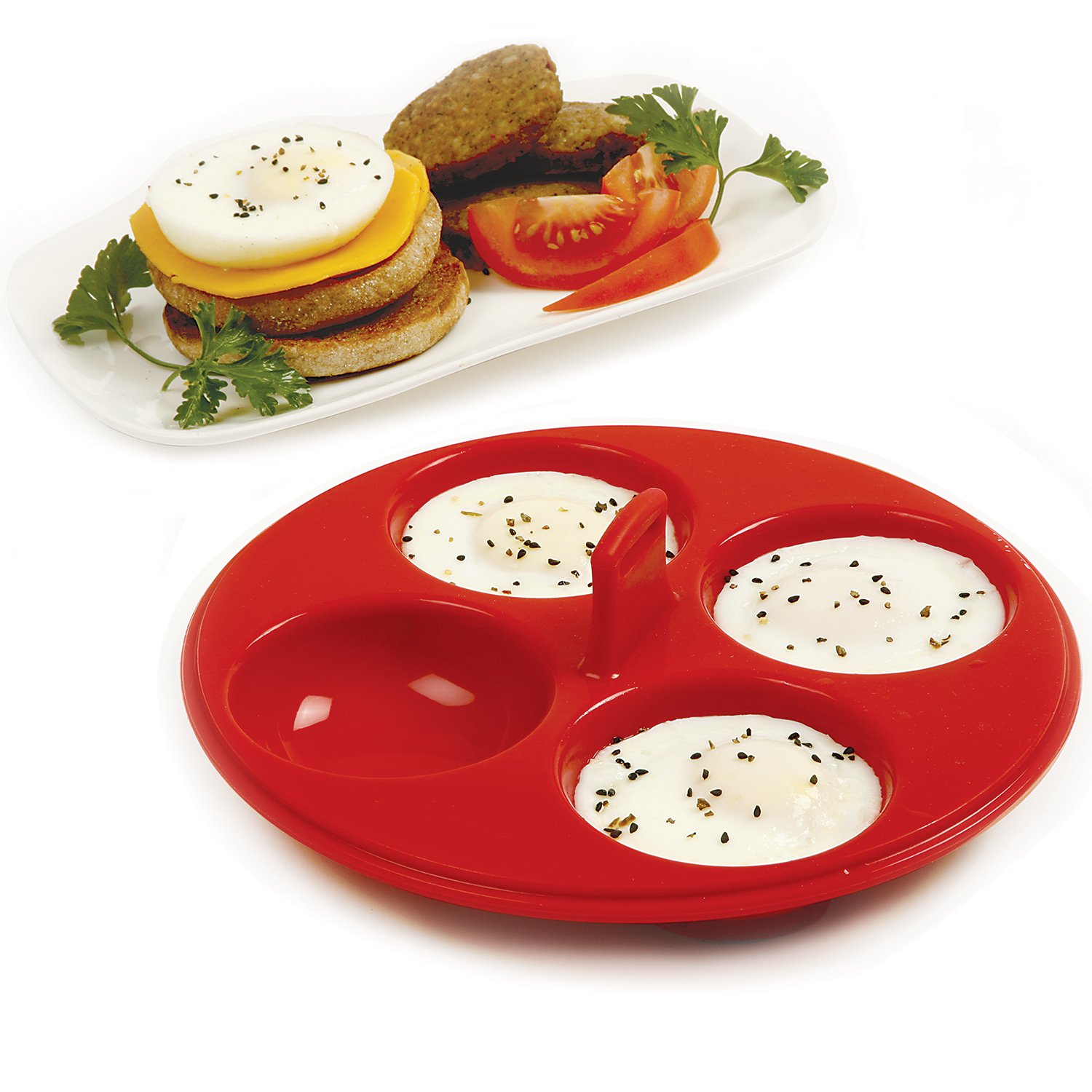 Norpro Silicone 4 Egg Poacher, Red