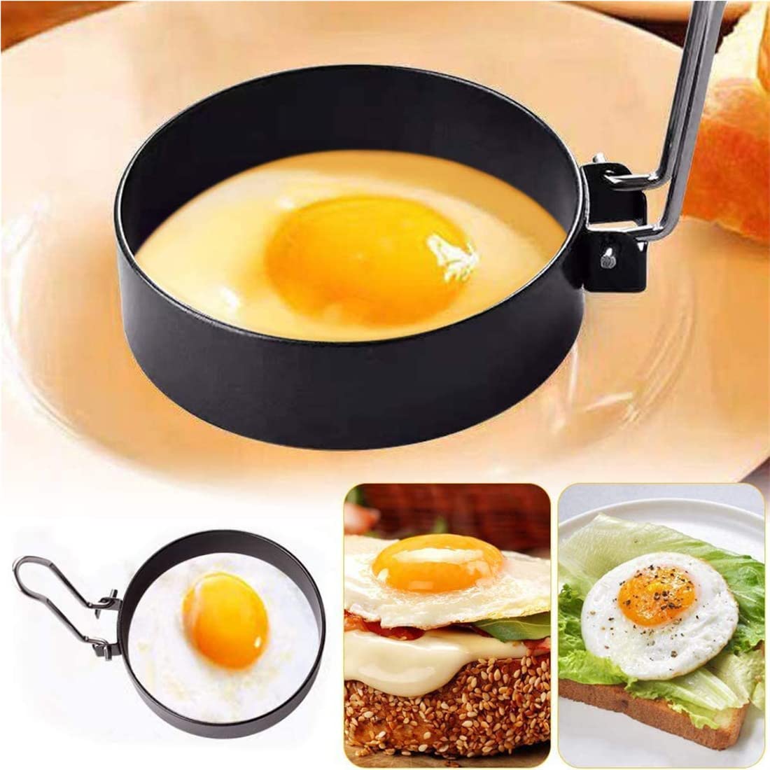 Egg Ring for Frying Eggs, 3" Stainless Steel Egg Cooking Ring with Anti-Scald Handle, Nonstick Round Frying Egg Shaper Mold, Griddle Cooking Shaper for Breakfast Frying Eggs and Egg Mcmuffins