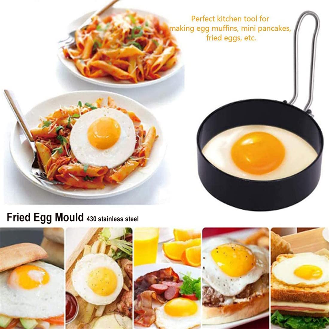 Egg Ring for Frying Eggs, 3" Stainless Steel Egg Cooking Ring with Anti-Scald Handle, Nonstick Round Frying Egg Shaper Mold, Griddle Cooking Shaper for Breakfast Frying Eggs and Egg Mcmuffins