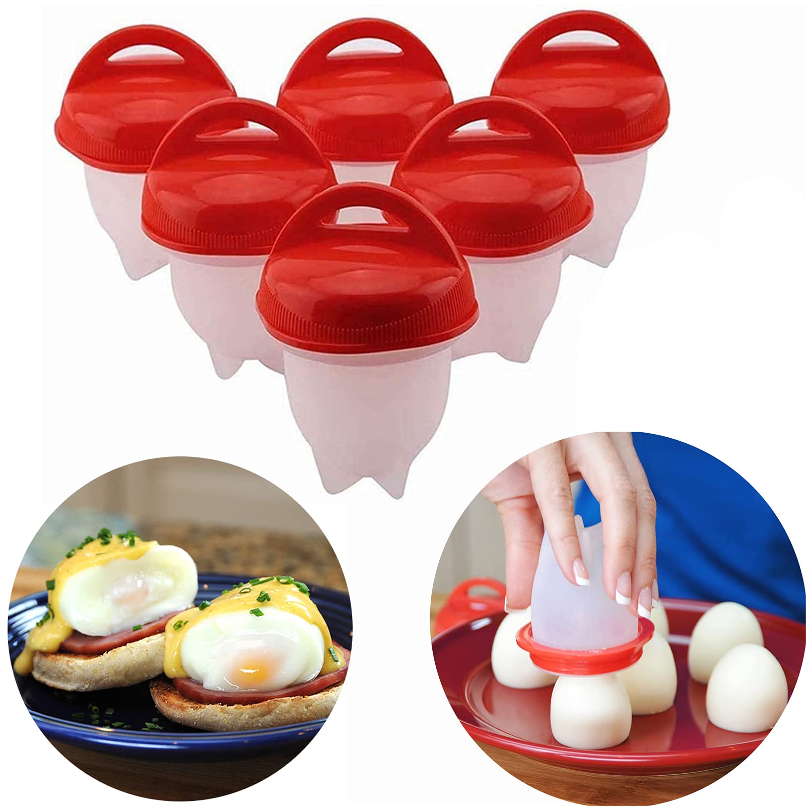 LANJILIFE Egg Cooker - Hard Boiled Eggs without the Shell,Silicone Boiled Steamer Eggies, BPA Free, 6PCS/Set Egg Poachers Cooker Silicone Non-stick Egg Boiler Cookers