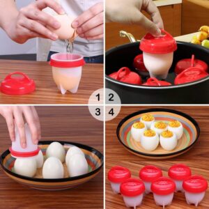 LANJILIFE Egg Cooker - Hard Boiled Eggs without the Shell,Silicone Boiled Steamer Eggies, BPA Free, 6PCS/Set Egg Poachers Cooker Silicone Non-stick Egg Boiler Cookers