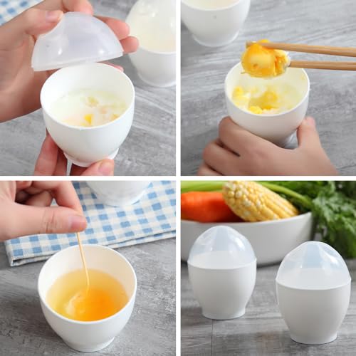 6pcs Microwave Egg Cooker Egg Steamed Cups Holder Oven Egg Steamer Omlette Maker for Instant Breakfast Home Kitchen Tools White