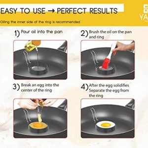 YAGITools Egg Rings Mold- Set of 4 Round Egg Rings for Egg McMuffins - Rust & Leak proof Egg Rings for Frying Eggs - Egg Molds with Foldable Handles + Silicone Basting Brush (3.5 inch), black