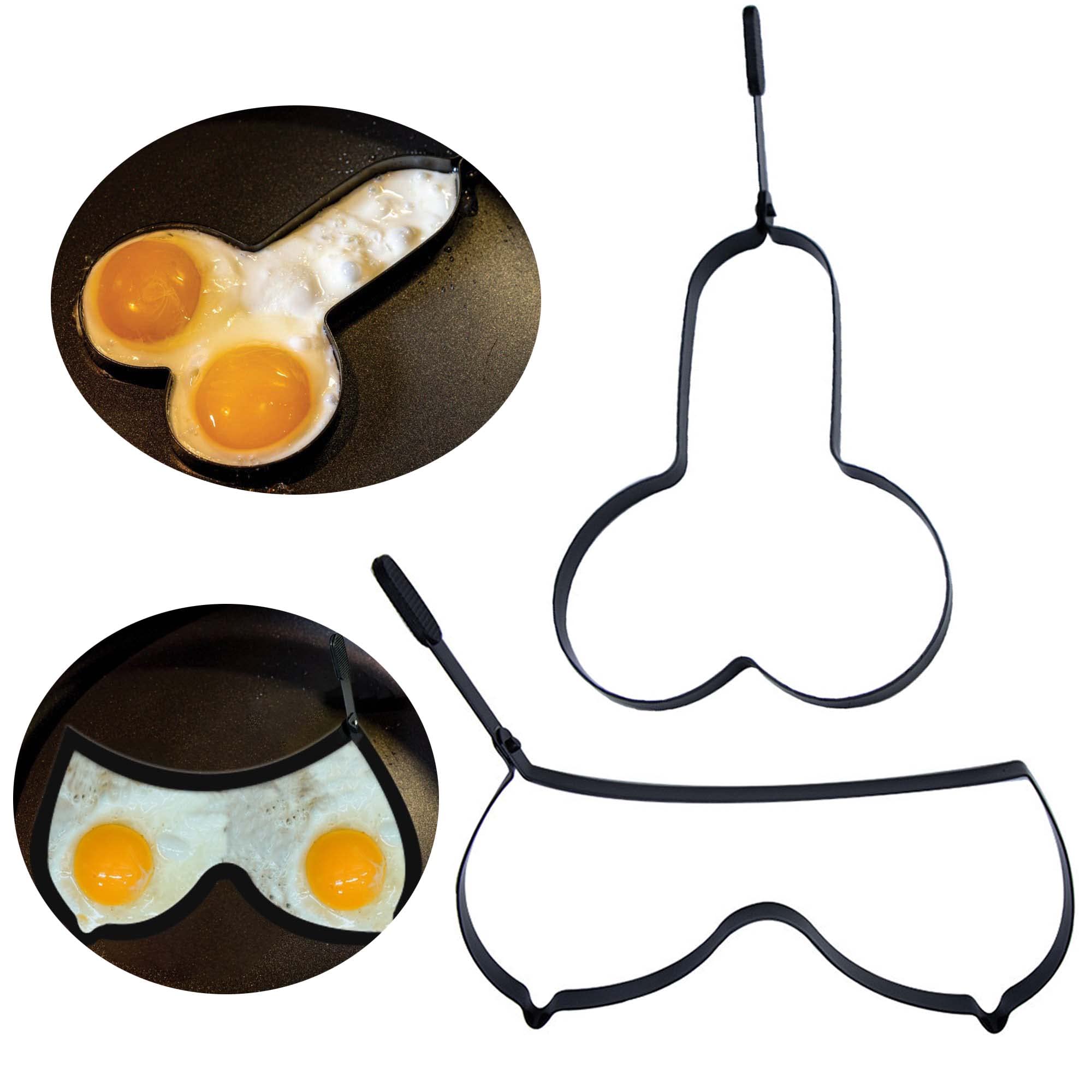 2 Packs Funny Egg Molds, Funny Egg Fryer, Egg Pancake Cooking Tool, Stainless Steel Non-Stick Egg Ring, Pancake Mold for frying Eggs with Foldable Handle