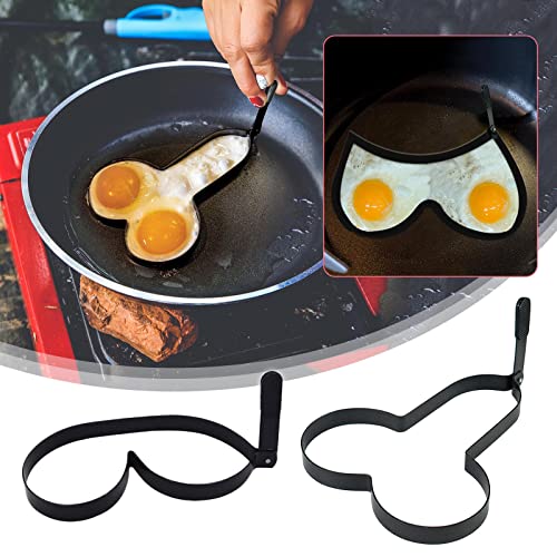 Egg Fryer, Funny Egg Pancake Cooking Tool, Professional Non-Stick Egg Ring, Stainless Steel DIY Kitchen Egg Fried Mould with Handle (Shape A+B)