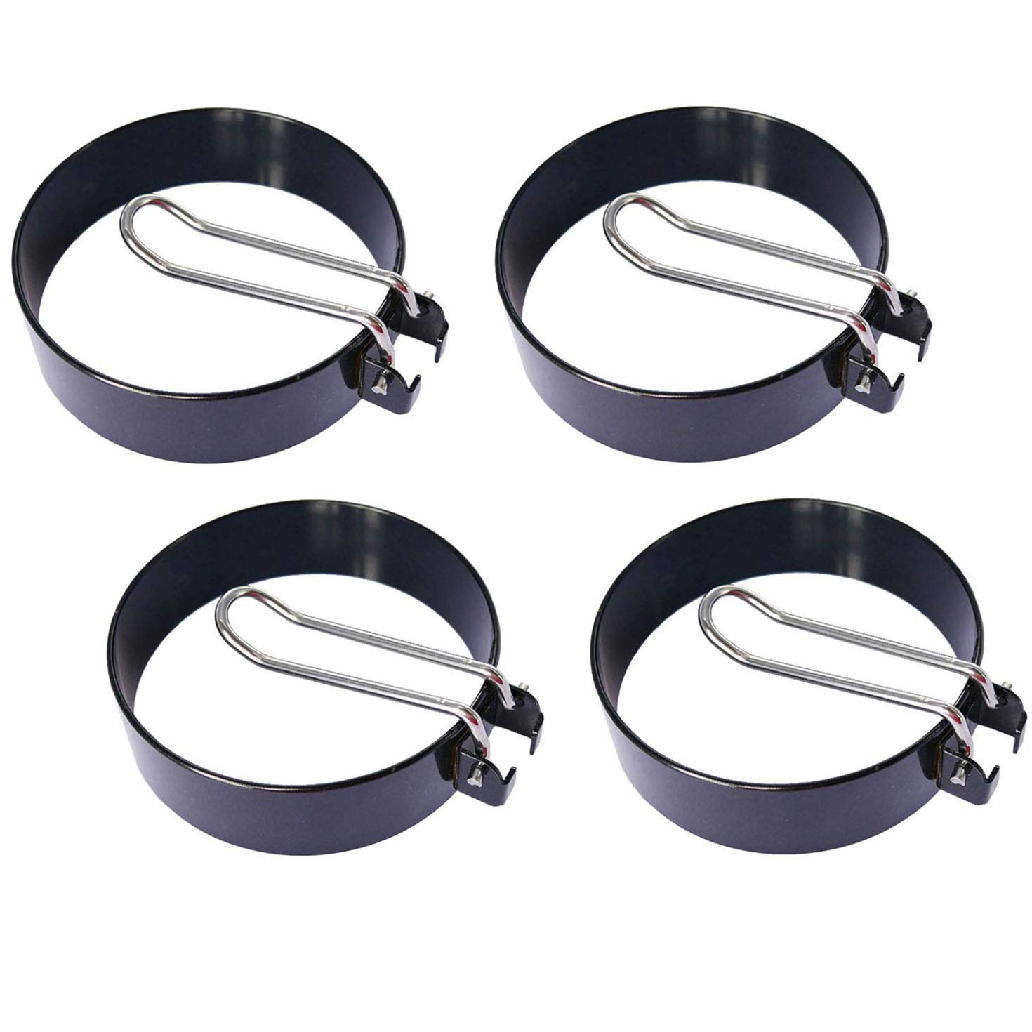 4Pcs Professional Metal Non-Stick Egg Ring Round Shaping Eggs Cooker Rings Pancake Circle Shaper Mold Household Kitchen Cooking Tool for Frying or Shaping Eggs- Egg Maker Molds, 2.95" Diameter, Black