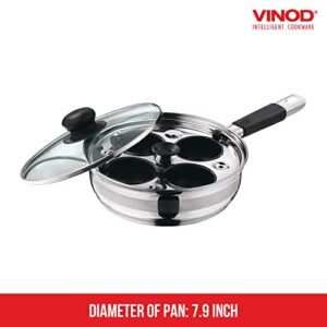 Vinod Non Stick Egg Poacher Pan – Skillet, Glass Lid, Removable Cup Tray - 4 Large Cups - Stainless Steel Poached Egg Cooker – Food Grade Egg Poaching – Heat Friendly Handle - Free Silicon Spatula