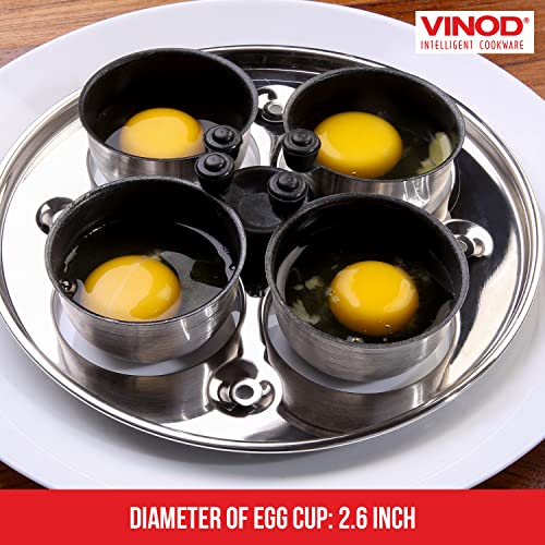 Vinod Non Stick Egg Poacher Pan – Skillet, Glass Lid, Removable Cup Tray - 4 Large Cups - Stainless Steel Poached Egg Cooker – Food Grade Egg Poaching – Heat Friendly Handle - Free Silicon Spatula