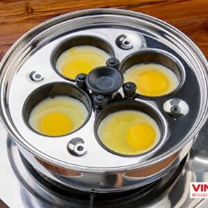 Vinod Non Stick Egg Poacher Pan – Skillet, Glass Lid, Removable Cup Tray - 4 Large Cups - Stainless Steel Poached Egg Cooker – Food Grade Egg Poaching – Heat Friendly Handle - Free Silicon Spatula