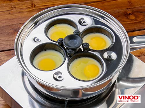 Vinod Non Stick Egg Poacher Pan – Skillet, Glass Lid, Removable Cup Tray - 4 Large Cups - Stainless Steel Poached Egg Cooker – Food Grade Egg Poaching – Heat Friendly Handle - Free Silicon Spatula