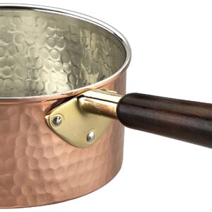 DEMMEX Copper Saucepan & Butter Warmer, 1mm Thick Solid Uncoated Hammered Copper, Wooden Handle, Tin Lined, 100% Handmade (1.2 Quarts-6"x2.8")