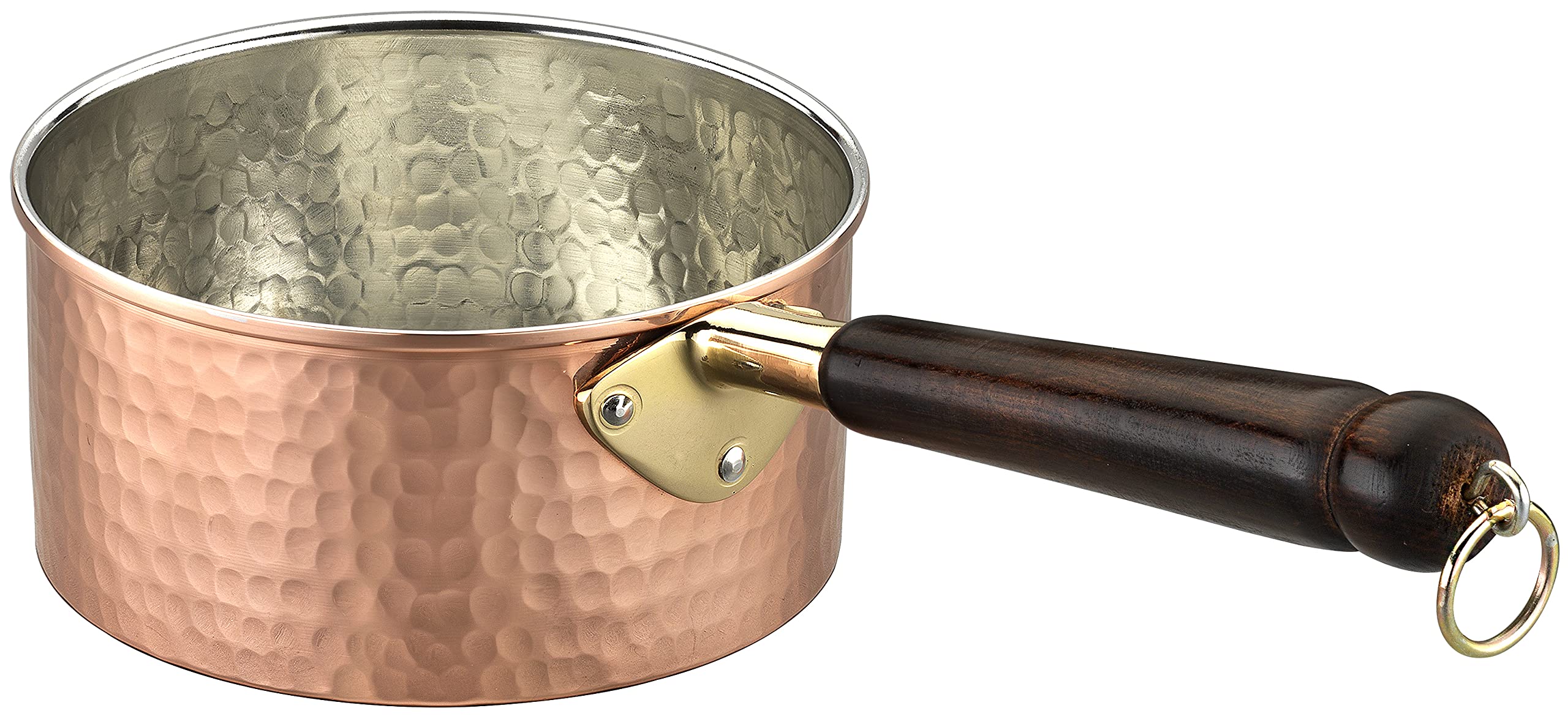 DEMMEX Copper Saucepan & Butter Warmer, 1mm Thick Solid Uncoated Hammered Copper, Wooden Handle, Tin Lined, 100% Handmade (1.2 Quarts-6"x2.8")