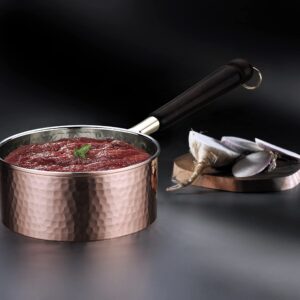 DEMMEX Copper Saucepan & Butter Warmer, 1mm Thick Solid Uncoated Hammered Copper, Wooden Handle, Tin Lined, 100% Handmade (1.2 Quarts-6"x2.8")