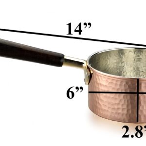 DEMMEX Copper Saucepan & Butter Warmer, 1mm Thick Solid Uncoated Hammered Copper, Wooden Handle, Tin Lined, 100% Handmade (1.2 Quarts-6"x2.8")