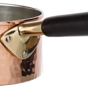 DEMMEX Copper Saucepan & Butter Warmer, 1mm Thick Solid Uncoated Hammered Copper, Wooden Handle, Tin Lined, 100% Handmade (1.2 Quarts-6"x2.8")