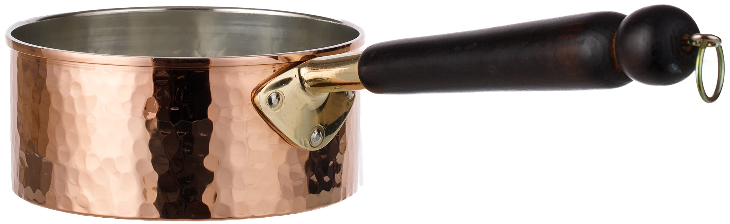 DEMMEX Copper Saucepan & Butter Warmer, 1mm Thick Solid Uncoated Hammered Copper, Wooden Handle, Tin Lined, 100% Handmade (1.2 Quarts-6"x2.8")