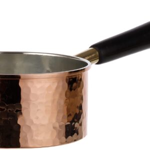 DEMMEX Copper Saucepan & Butter Warmer, 1mm Thick Solid Uncoated Hammered Copper, Wooden Handle, Tin Lined, 100% Handmade (1.2 Quarts-6"x2.8")