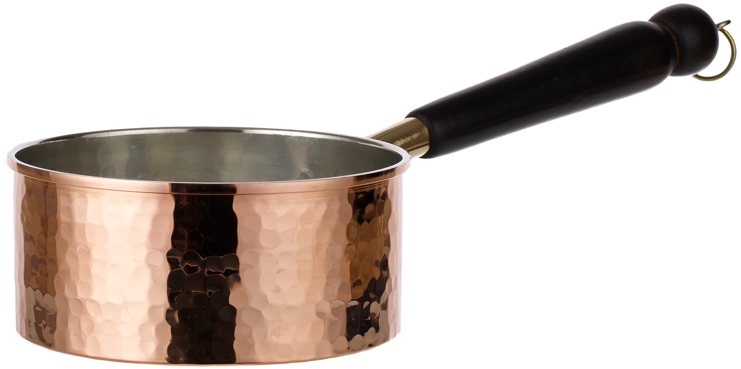 DEMMEX Copper Saucepan & Butter Warmer, 1mm Thick Solid Uncoated Hammered Copper, Wooden Handle, Tin Lined, 100% Handmade (1.2 Quarts-6"x2.8")