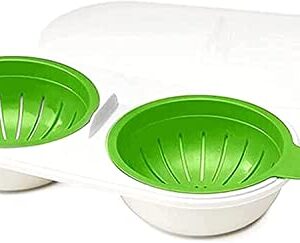 Microwave Egg Poachers Double Cup Egg Boiler Draining Egg Boiler Non-Stick Feature Microwave Ovens Cooking Tools Steamer Kitchen Gadget (1pcs,Green)