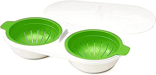 Microwave Egg Poachers Double Cup Egg Boiler Draining Egg Boiler Non-Stick Feature Microwave Ovens Cooking Tools Steamer Kitchen Gadget (1pcs,Green)