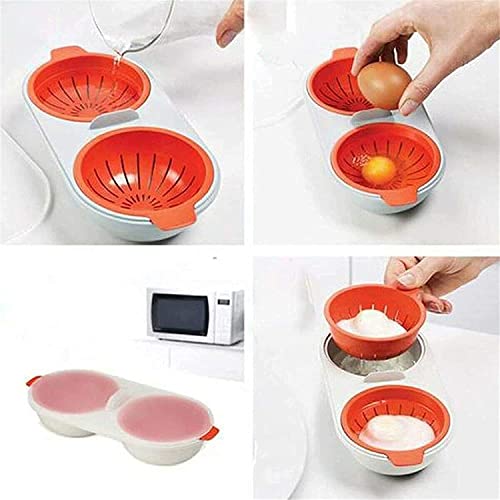 Microwave Egg Poachers Double Cup Egg Boiler Draining Egg Boiler Non-Stick Feature Microwave Ovens Cooking Tools Steamer Kitchen Gadget (1pcs,Green)