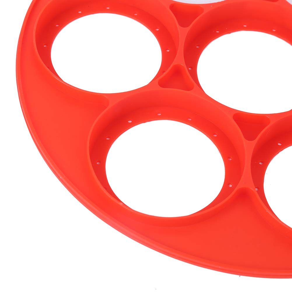 Oumefar 2PCS Pancake Molds Red Silicone Frying Egg Tray with 7 Round Shape Holes Egg Maker Nonstick Cooking Tool for Pancake Sandwich Breakfast