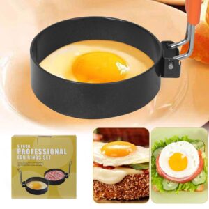 Colacoo Eggs Rings, 4 Pack Stainless Steel Egg Cooking Rings, Round Mold for English Muffins, Griddle Cooking Shaper for Breakfast, Pancake Mold for frying Eggs and Omelet with 4 Silicone Handle