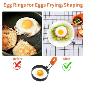 Colacoo Eggs Rings, 4 Pack Stainless Steel Egg Cooking Rings, Round Mold for English Muffins, Griddle Cooking Shaper for Breakfast, Pancake Mold for frying Eggs and Omelet with 4 Silicone Handle