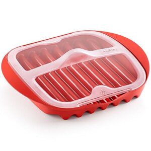 lekue microwave bacon maker/cooker with lid, red