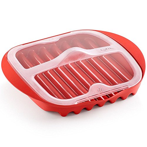 Lekue Microwave Bacon Maker/Cooker with Lid, Red