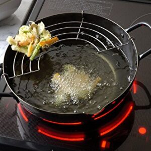 Yoshikawa SH9160 Tempura Pot, 9.4 inches (24 cm), Gas Stove and Induction Compatible, Made in Japan, With Mesh Included, Iron