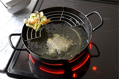 Yoshikawa SH9160 Tempura Pot, 9.4 inches (24 cm), Gas Stove and Induction Compatible, Made in Japan, With Mesh Included, Iron