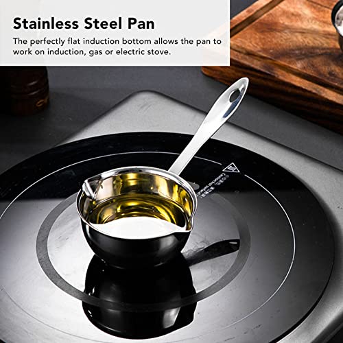 Stainless Steel Butter Warmer, 10oz Milk Warmer Pot, Butter Melting Pot, Turkish Coffee Pot Small Saucepan Pot with 2 Pour Spouts, Sauce Pan for Chocolate Melting, Coffee Tea Soup Warming, Silver