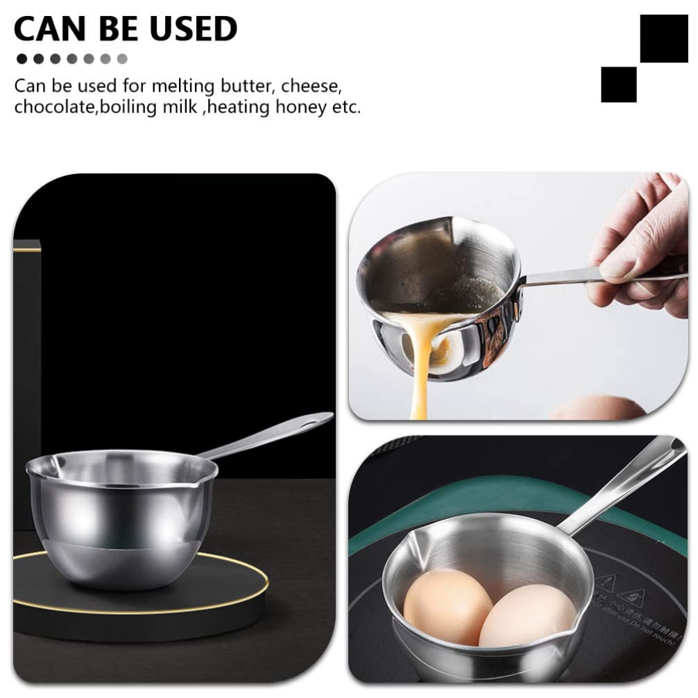 120ml (4oz) Stainless Steel Butter Warmer Pan, Milk Warmer Pot with Dual Pour Spouts, Small Sauce Pan for Stove Top (Diameter: 3in Length: 7in)