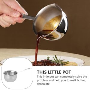 120ml (4oz) Stainless Steel Butter Warmer Pan, Milk Warmer Pot with Dual Pour Spouts, Small Sauce Pan for Stove Top (Diameter: 3in Length: 7in)