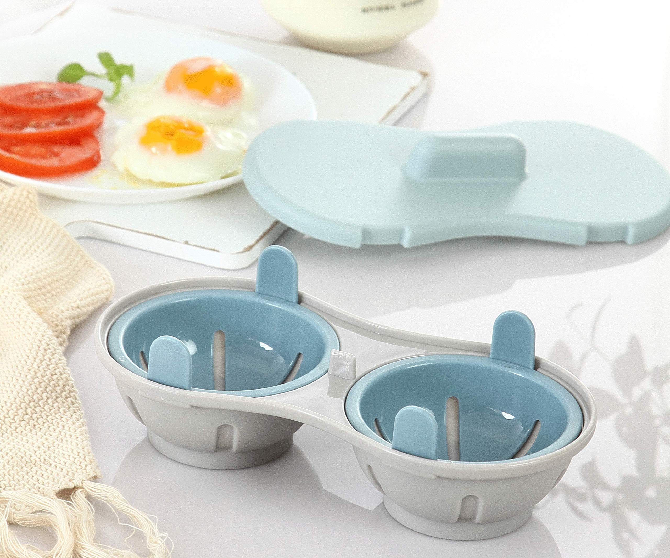 Microwave Egg Poacher BPA Double Egg Poacher Egg Cooker Dishwasher Safe Dual Caves High Capacity Design Microwave Poached Egg Steamer