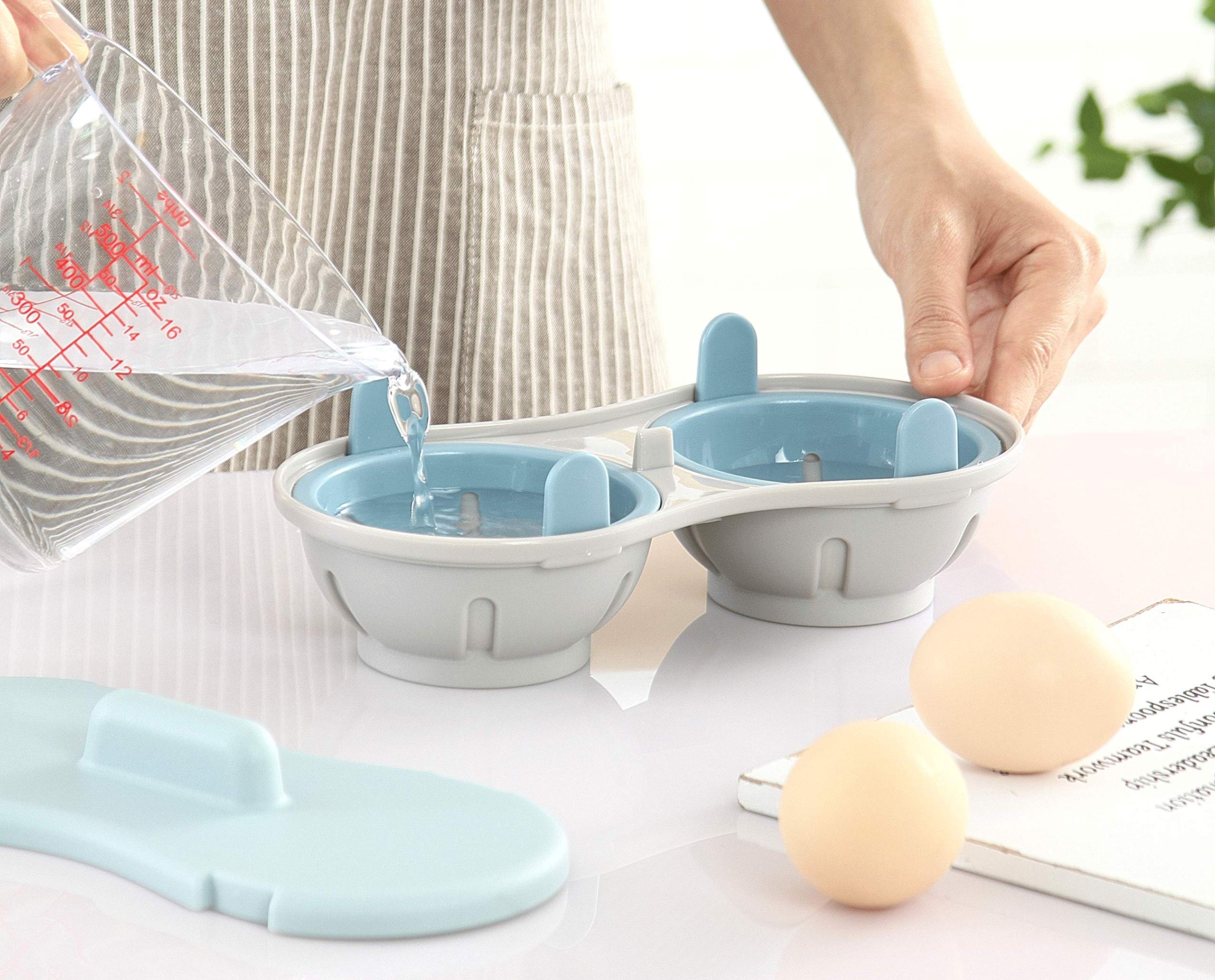 Microwave Egg Poacher BPA Double Egg Poacher Egg Cooker Dishwasher Safe Dual Caves High Capacity Design Microwave Poached Egg Steamer