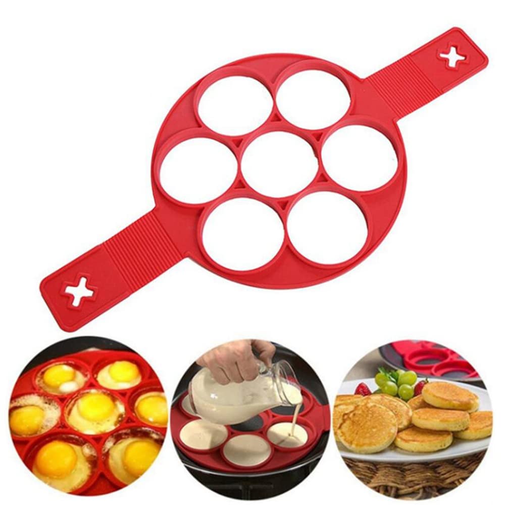 Nonstick Pancake Molds Ring Silicone Fried Egg Mould Reusable Pancake Maker Egg Ring Kitchen Cooking Baking Tools (Round Shape)