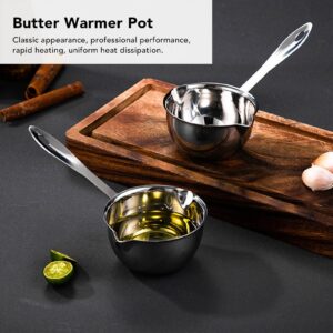 Stainless Steel Butter Warmer Pan, Mini Butter Melting Pot with Dual Pour Spout Butter Coffee Milk Warmer Flat Induction Bottom Sauce Pan for Stove Top, Soup, Chocolate, Tea Warming(300ML)