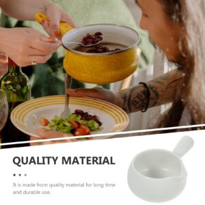 Luxshiny Ceramic Milk Pot, Butter Warmer with Handle Mini Saucepan Ceramic Mini Milk Pan for Kitchen Home (White)