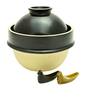 tsukamoto akm-2 rice pot, black, 1 cup, living alone, mashiko ware kamakko rice, earthenware pot, 2 types of chopsticks rests